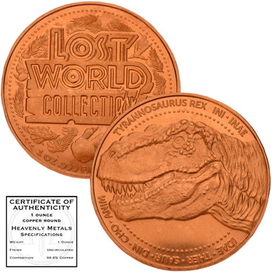 Tyrannosaurus Rex Dinosaur Lost World Collection 1 oz Pure .999 Copper ...