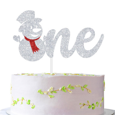Christmas One Cake Topper, Snowman 1st Birthday Cake Decor, Glittery ...