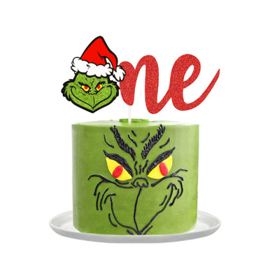 Red Glitter Grinch One Birthday Cake Topper Grinch 1st Birthday Cake ...
