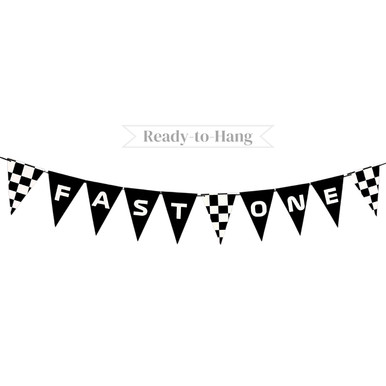 Fast One Birthday Pre-Strung Banner, Racing Car Themed Supplies ...