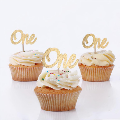 24pcs Birthday Cupcake Toppers, First Birthday Cake Toppers, Gold ...