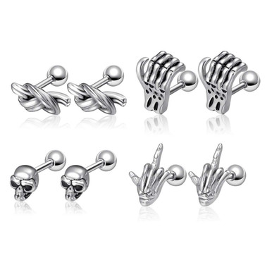 PiercingJ 4 Pairs 16G Punk Stud Skull Skeleton Hand Earrings for men ...