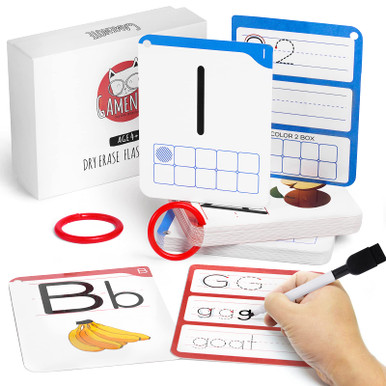 Gamenote Dry Erase Alphabet and Number Flash Cards - Write and Wipe ...