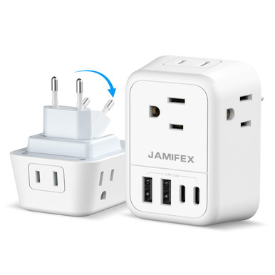 Foldable European Travel Plug Adapter, JAMIFEX International Power Plug ...