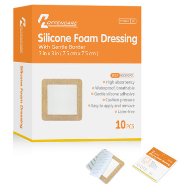 Silicone Adhesive Foam Dressing with Gentle Border 3''x3'' - 10 Pack ...