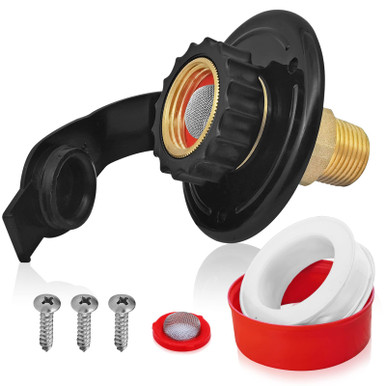 RV City Water Inlet with Check Valve, 3/4 NH Female to 1/2 NPT Male ...