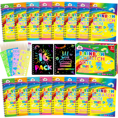 ZMLM Scratch Art Party Favors: 16 Pack Rainbow Scratch Paper Art Craft ...