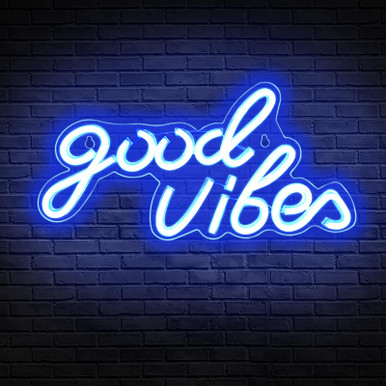Blue Good Vibes Neon Sign,LED Neon Lights for Bedroom Wall Decor Blue ...