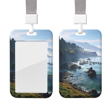 Mountain and sea ID Badge Holder with Lanyard Plastic ID Card Protector ...