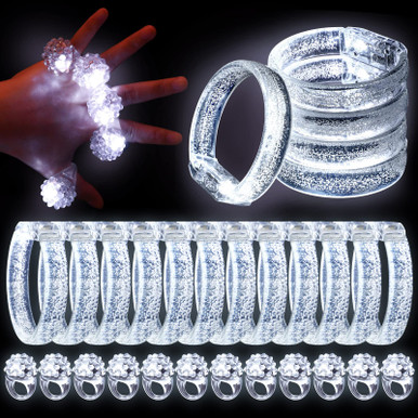 Wettarn 24 Pcs LED Light up Bracelets and LED Flashing Bumpy Rings Set ...
