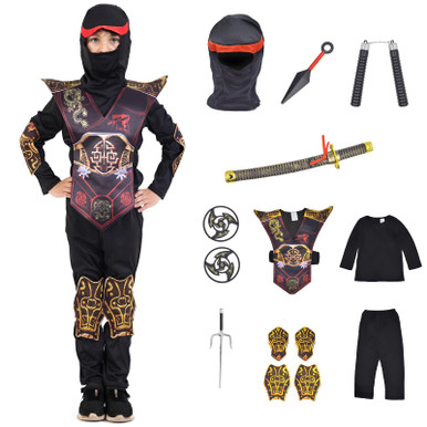 Kids Ninja Halloween Costume Role Play Set Girls Boys Ninja Dragon ...