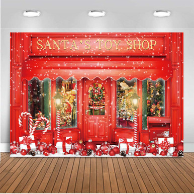 GCIREC 8x6 ft Red Christmas Backdrop Santa's Toy Shop Candy Cane in ...
