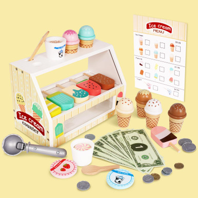Ice Cream Counter Playset for Kids, Montessori Pretend Play Food Toys ...