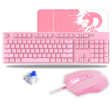 FELICON Pink Wired Mechanical Keyboard and Mouse Combo with Linear Blue ...