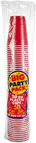 Red, Big Party Pack, Plastic Cup 16 oz, 50 Per Pack - Warehousesoverstock
