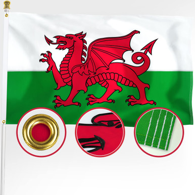 XIFAN Premium Wales Welsh Flag 3x5 Outdoor, Double Sided Embroidered ...