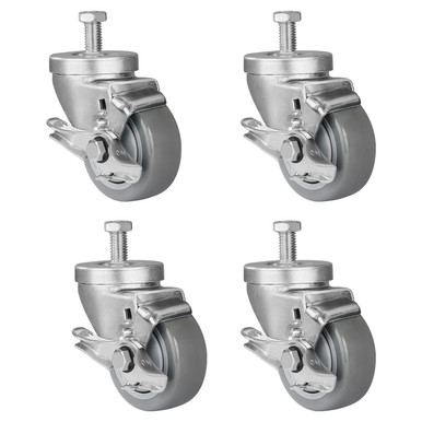 NINOSO 3 inch Threaded Stem Casters with Brake, Polyurethane Heavy Duty ...