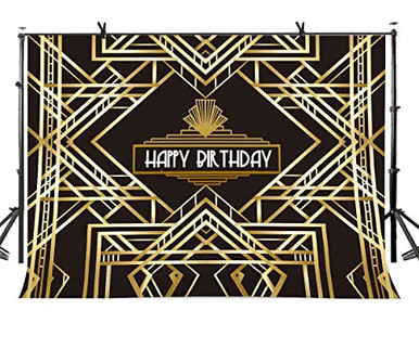 LYLYCTY Birthday Backdrop Black and Gold Golden Gatsby Happy Birthday ...