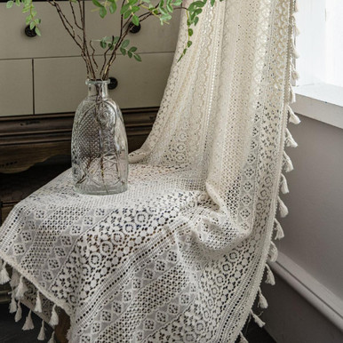 WAZZIO Farmhouse Crocheted Curtains Vintage Geometric Lace Drapes 63 ...