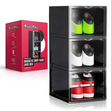 PUMPS&KICKS Shoe Storage Organizer Boxes | 3 Pack | Black | Stackable ...