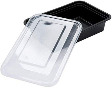 SafePro 38 oz. Black Rectangular Microwavable Container with Clear Lid ...