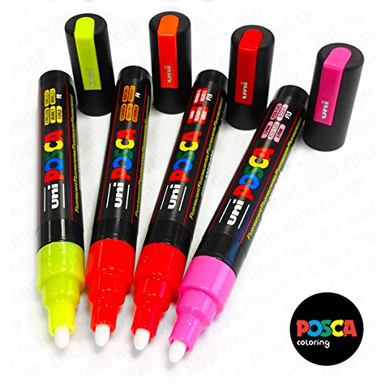 POSCA Colouring - PC-5M Fluorescent Paint Marker - Set of 4 - In Wallet ...