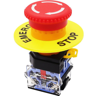 YIJIA 22mm Red Mushroom Emergency Stop Push Button Switch 440V 10A 2NC ...