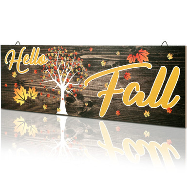 Hello Fall Wood Sign Maple Leaves Wall Hanging Plaque Autumn Welcome ...
