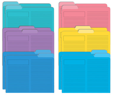 Lined File Folders, 12 Pack, Heavyweight, 1/3 Cut Tabs, 6 Vibrant ...