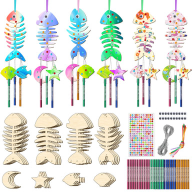 16 Pack Wind Chime Kits for Kids, Make Your Own Fish Bone Wind Chime ...