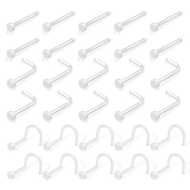 Besyvvin 30pcs Clear Nose Studs Flat Top L Shaped Screw Flexible ...