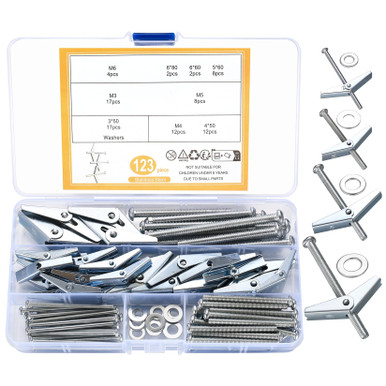 123pcs Toggle Bolt and Wing Nut Kit, Heavy Duty Hollow Wall Anchors for ...