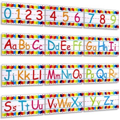 12 Pcs Alphabet Bulletin Board Set Rainbow Manuscript ABC Number 0-9 ...
