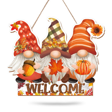 Whaline Fall Wooden Welcome Sign Gnomes Fall Hanging Sign Autumn ...
