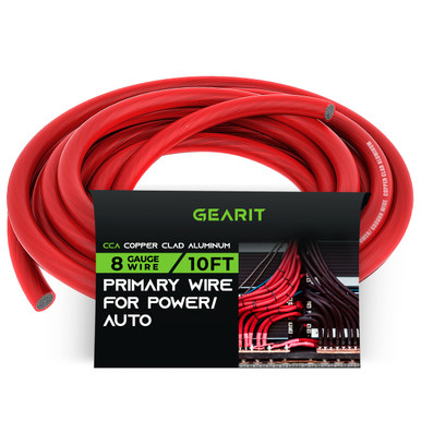 GearIT 8 Gauge Wire (10ft - Red Translucent) Copper Clad Aluminum CCA ...
