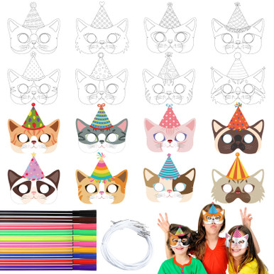 Lenwen 16 Set Animal DIY Masks Cat Coloring Mask Cat Party Mask with 24 ...
