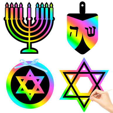 WATINC 60pcs Hanukkah Scratch Paper Art Craft Set DIY Rainbow Chanukah ...