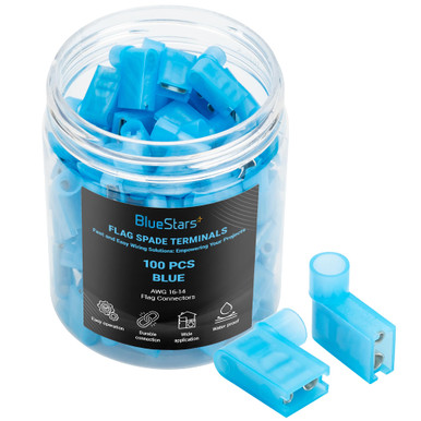 BlueStars 100 PCS Blue Flag Spade Terminals Female, AWG 16-14, 400V ...