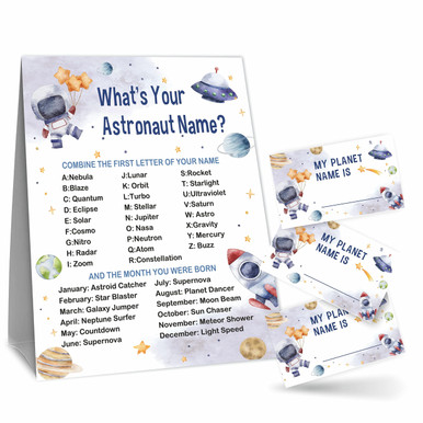 What'S Your Astronaut Name Game - 1 Game Sign & 30 Name Tag Stickers ...