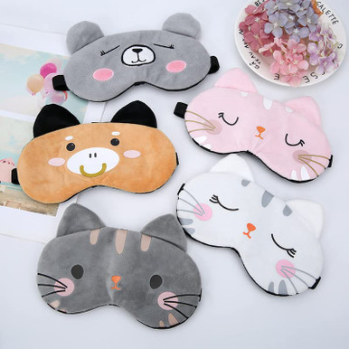 Cute Animal Sleep Mask- 5 Pack Soft Plush Blindfold Cat Sleeping Mask ...