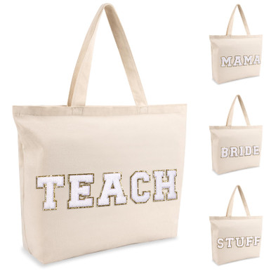 Chenille Letter Canvas Tote Teach Bag Teacher Appreciation Gifts, Large ...