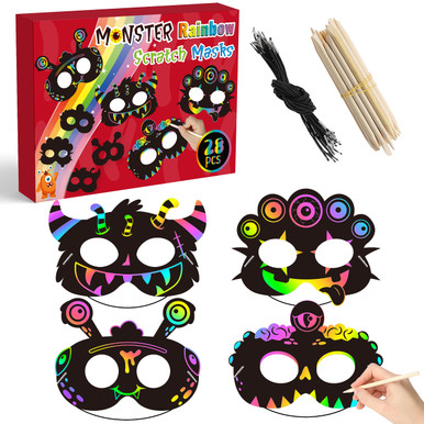 WATINC 28pcs Halloween Monster Scratch Mask Gift Set for Kids ...