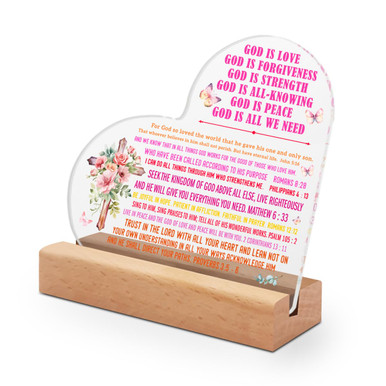 Christian Heart Shape Acrylic Sign Inspirational Bible Verse Scripture ...