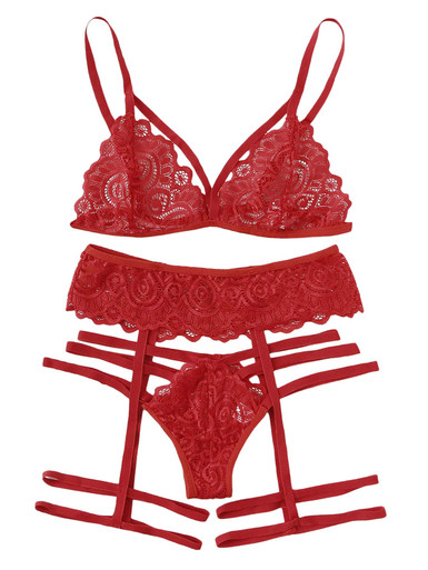 WDIRARA Women's 3 Pieces Mesh Floral Lace Scalloped Trim Garter ...