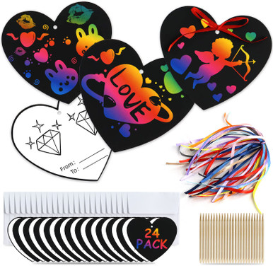 Heart-shaped Rainbow Scratch Paper Art 24 Pack Valentines Day Cards for ...