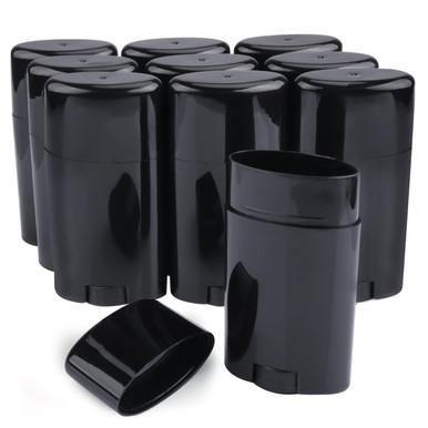 10 Pack 1.7 oz Black Deodorant Container,Empty Recyclable Oval Twist-Up ...