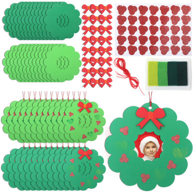 Shappy 24 Sets Christmas Craft Kits for Kids Bulk Thumbprint Wreath ...
