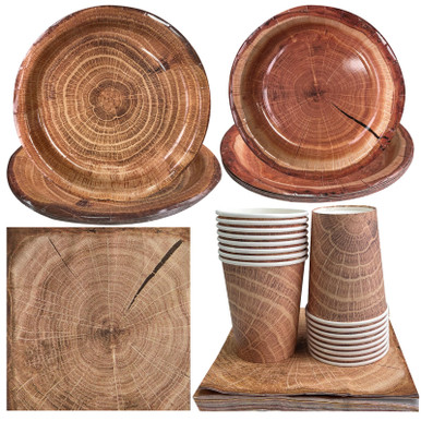 CIEOVO Wood Grain Party Pack, Serves 16 Guest -Including Rustic Wood ...