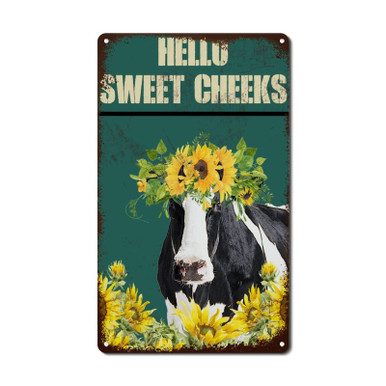 WoGuangis Vintage Farm Cow Cattle Sunflower Green Metal Sign Wall Art ...