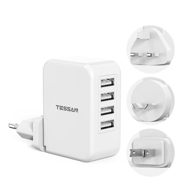 European USB Charger, TESSAN Europe Travel Plug Adapter with 4 USB ...